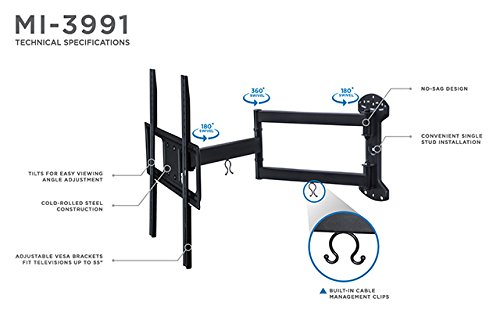 Mount-It! Full Motion TV Wall Mount | Long Arm TV Mount with 24 Inch Extension | Fits 32 to 55 Inch TVs with Up to VESA 400 x 400, 77 Lbs Capacity