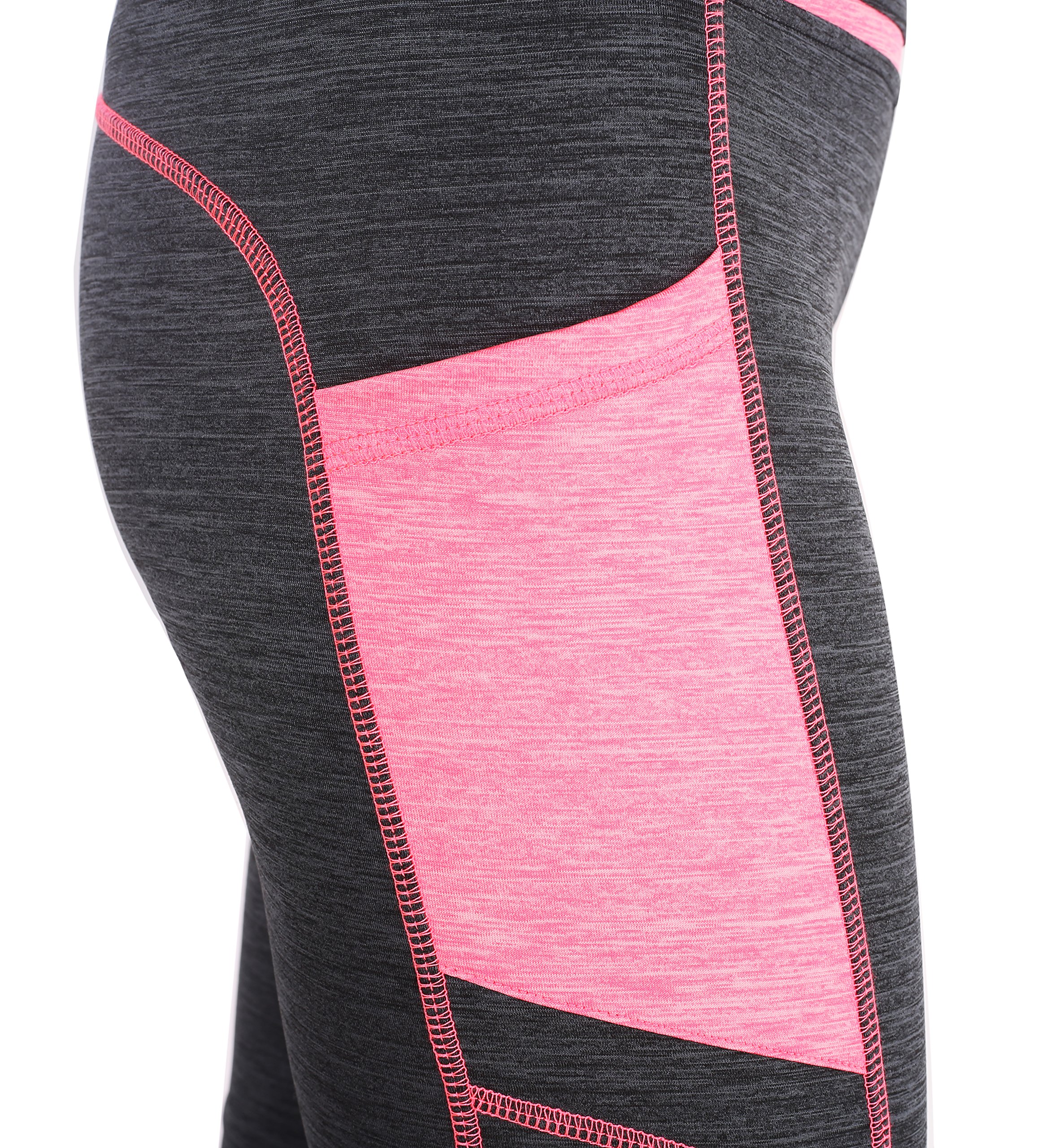 Sugar Pocket Women's Capris Tights Workout Running Leggings Yoga Pants XL(Grey/Pink)
