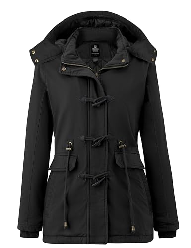 wantdo Women's Warm Thickened Parka Jacket with Removable Hood Black, XL