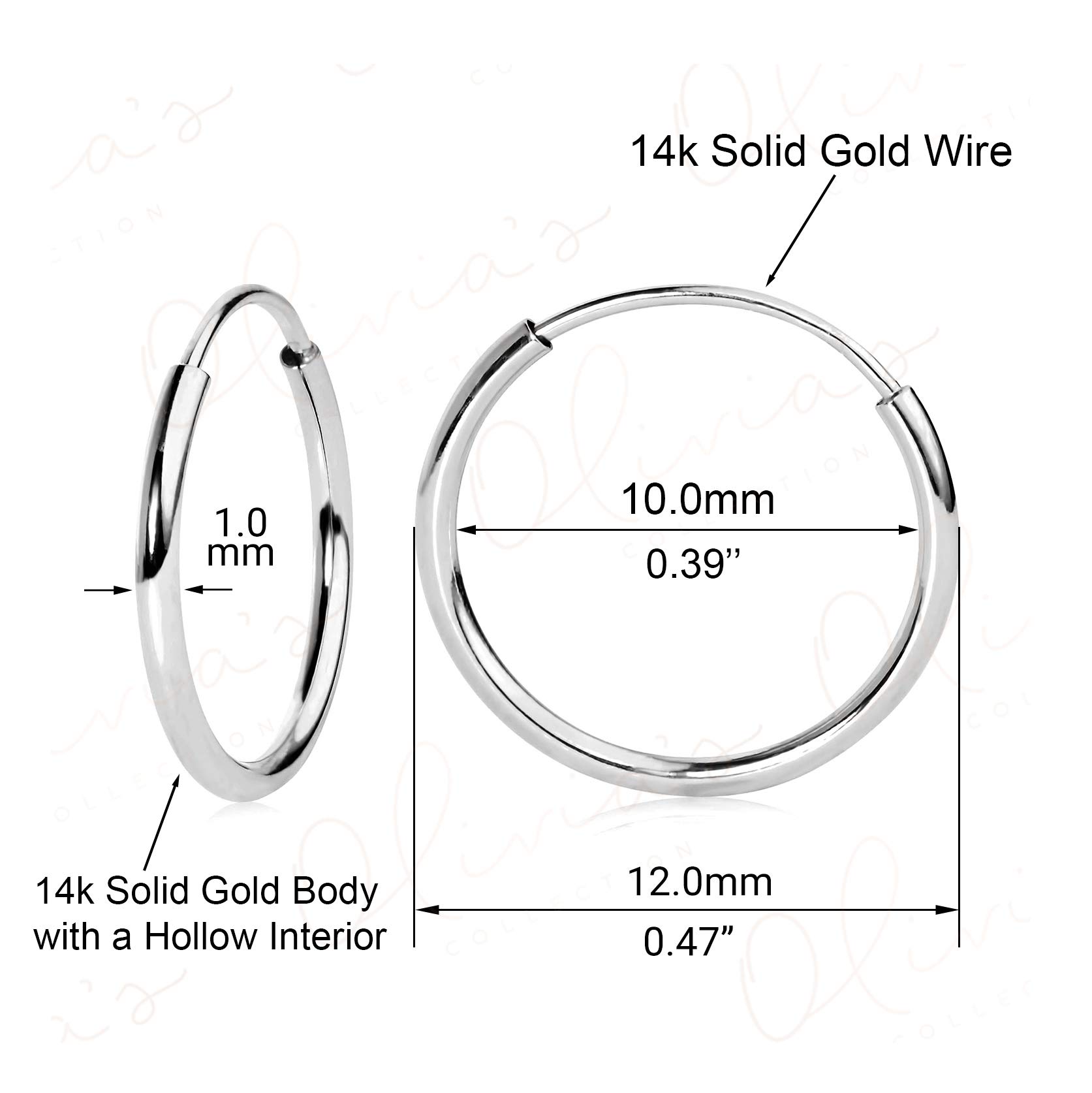 14k White Gold Endless Hoop Earrings 12x1.0mm