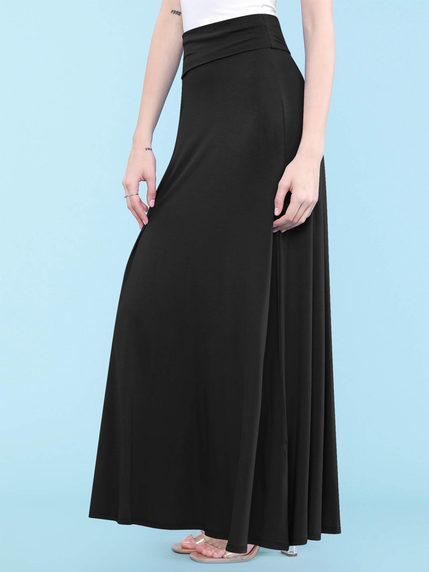 Lock and Love WB670 Womens Fold-Over Maxi Skirt L Black