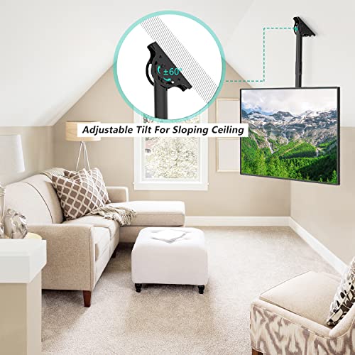 WALI TV Ceiling Mount Adjustable Bracket Fits Most LED, LCD, OLED and Plasma Flat Screen Display 26 to 65 Inch, up to 110 Lbs, VESA 400x400mm (CM2665), Black