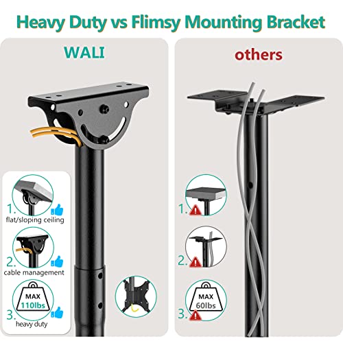 WALI TV Ceiling Mount Adjustable Bracket Fits Most LED, LCD, OLED and Plasma Flat Screen Display 26 to 65 Inch, up to 110 Lbs, VESA 400x400mm (CM2665), Black