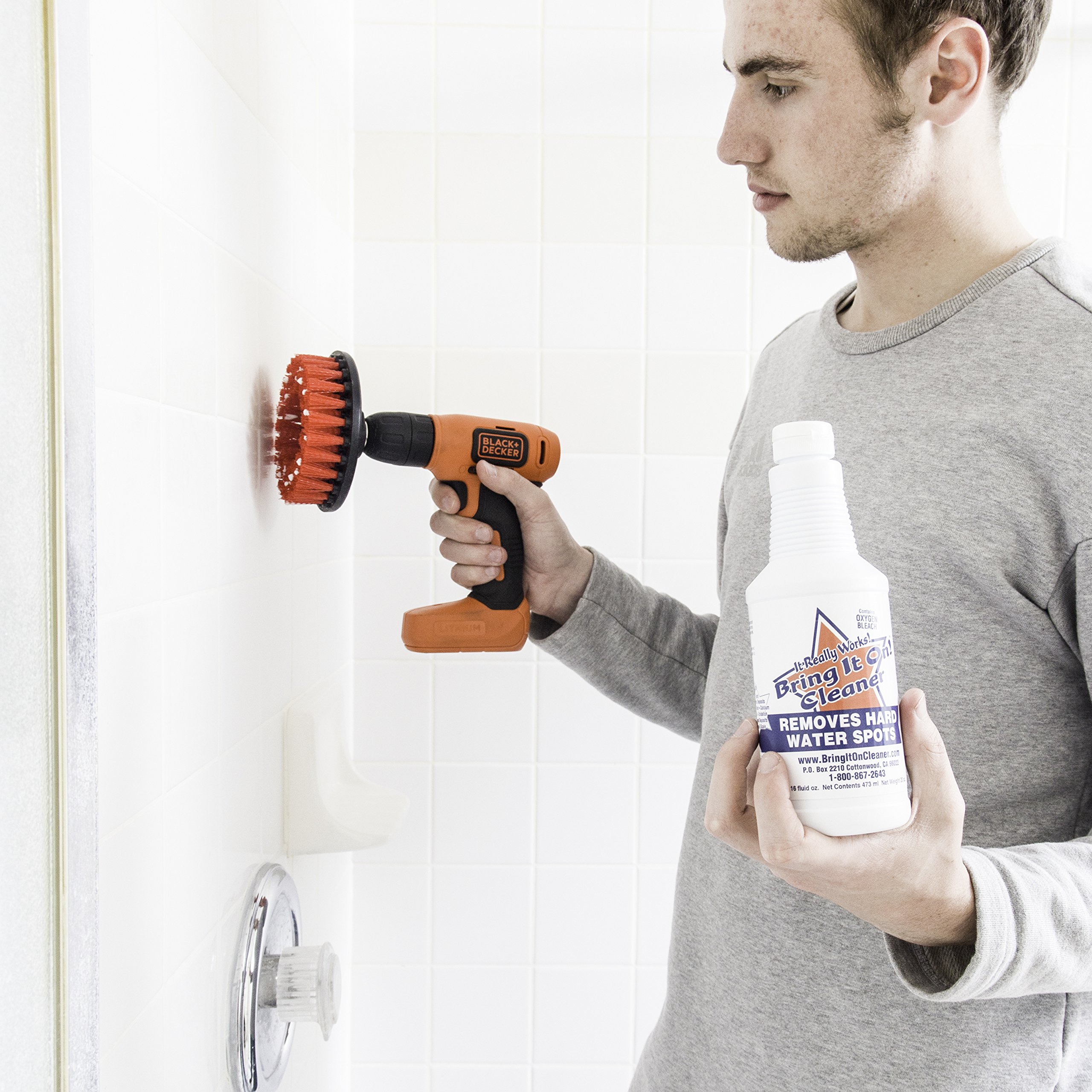 Grout Cleaner 5 Inch Flat Drill Brush | Tile and Grout Cleaner Tool Drill Brush Attachment | Bathroom and Shower Scrubber | Stiff Nylon Bristles Remove Soap Scum | Baseboard Cleaner Tool