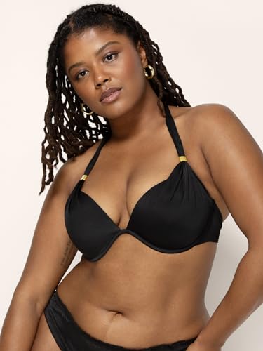 Smart & Sexy womens Swim Secret Mega Push-up Halter Bikini Top, Black Hue, 32B US