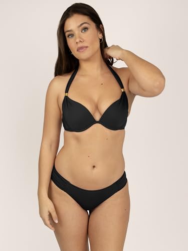 Smart & Sexy womens Swim Secret Mega Push-up Halter Bikini Top, Black Hue, 32B US