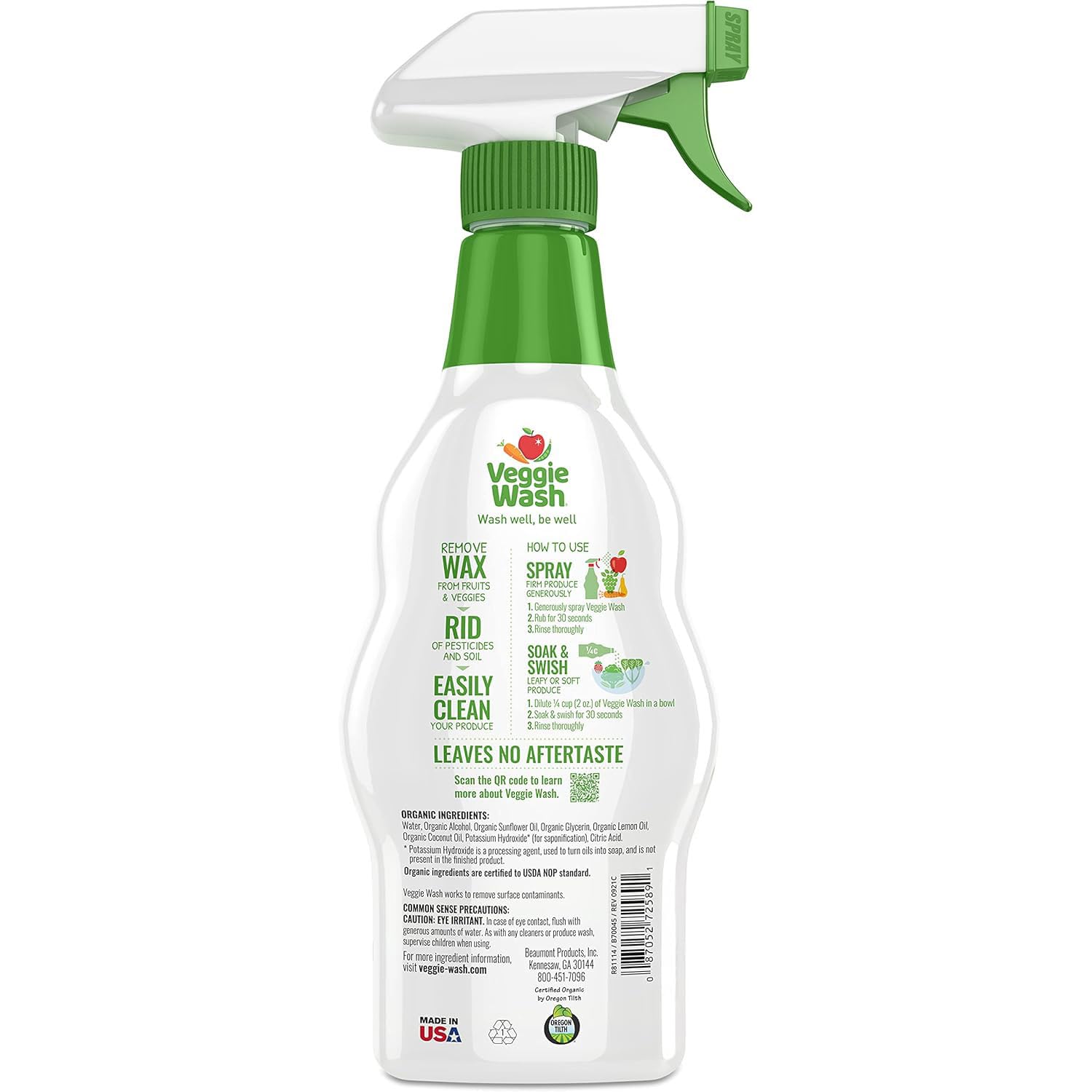 Veggie Wash Organic Fruit and Vegetable Wash, Certified Organic, Ideal for Cleaning Produce, 16 Fluid Ounce, Pack of 3