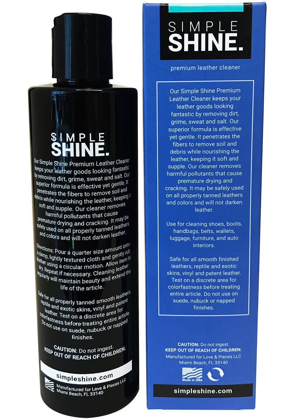 Simple Shine. Premium Leather Cleaner for Shoes, Boots, Bags and Furniture | No Darkening or Residue