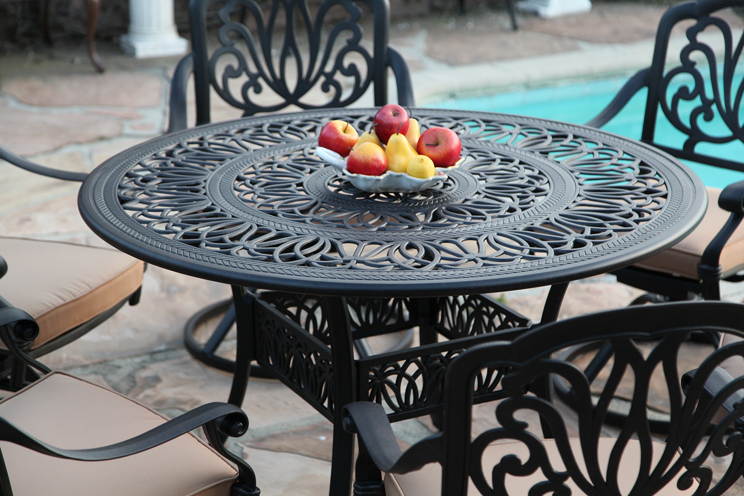 GrandPatioFurniture.com CBM Patio Elisabeth Collection Cast Aluminum 5 Piece Butterfly Dining Set with All Swivel Rockers SH214-4S CBM1290