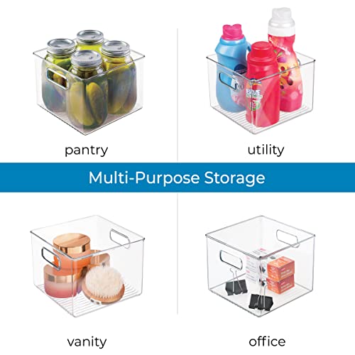 iDesign Recycled Plastic Pantry and Kitchen Storage, Freezer and Fridge Organizer Bin with Easy Grip Handles β 8β x 8β x 6β, Clear