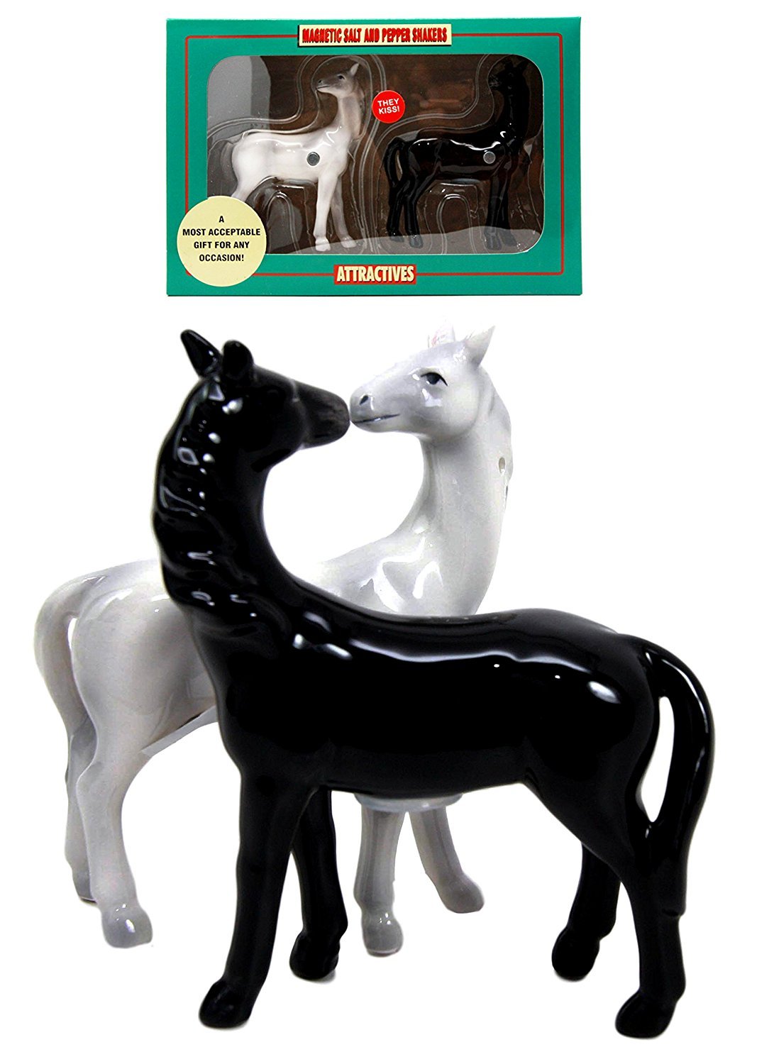 Ebros Adorable Love Locked White And Black Horse Valentines Twin Salt Pepper Shakers Set Fun Kitchen Dining Ceramic Magnetic Decor Figurines With Rustic Cowboy Horses Steeds Jockeys Animal Farmland