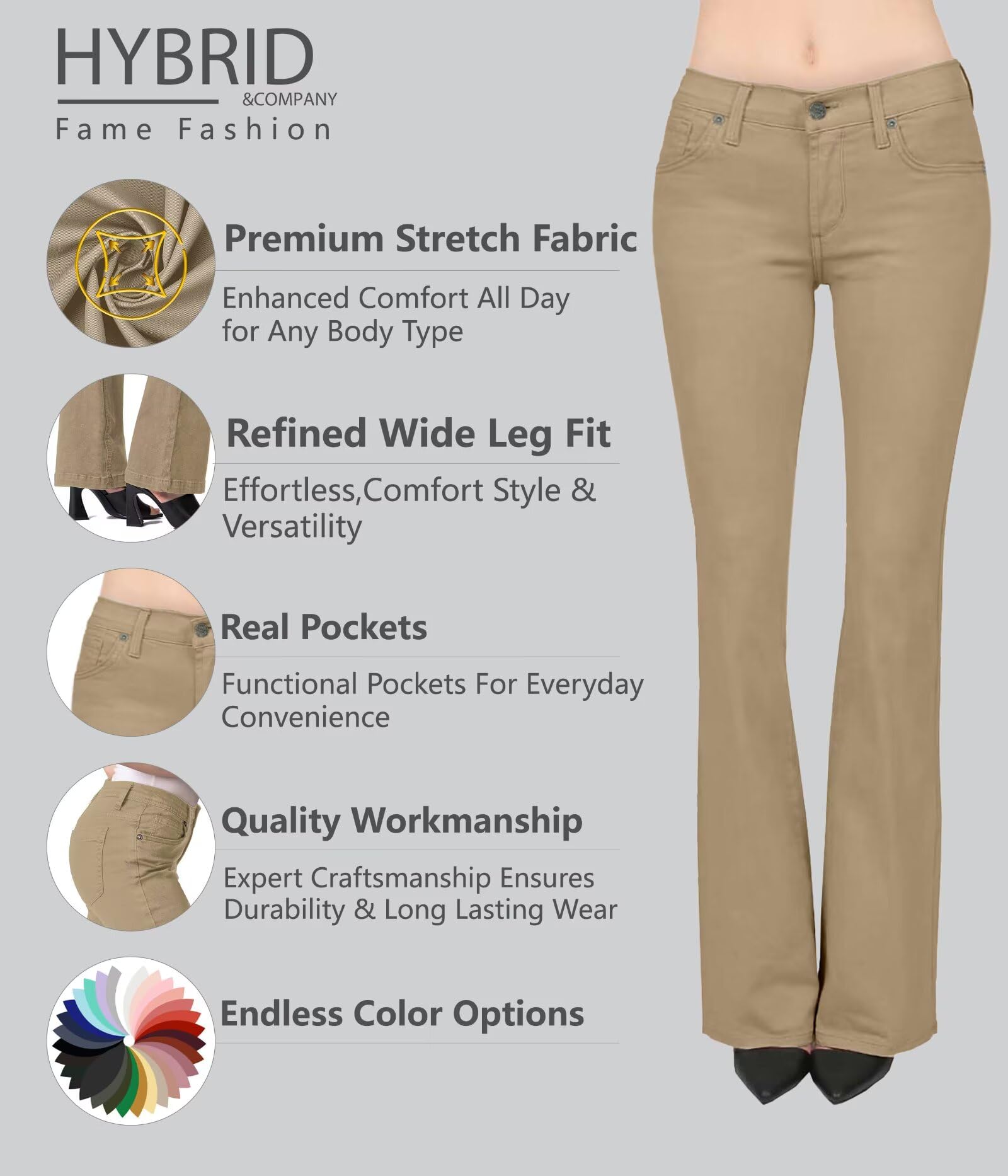Hybrid & Company Women's Skinny Bootcut Stretch Pant P31699BLX Beige/Khak 18