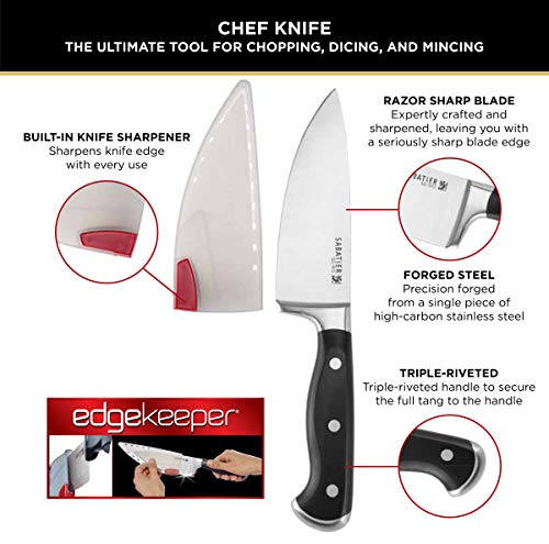 Sabatier Forged Triple Riveted Chef Knife with Edgekeeper Self-Sharpening Blade Cover, High-Carbon Stainless Steel Kitchen Knife, Razor-Sharp Knife to Cut Fruit, Vegetables and more, 6-Inch, Black