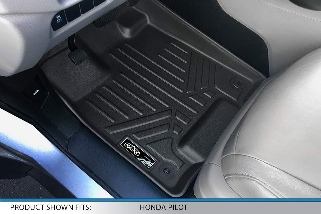 MAXLINER Custom Fit Floor Mats 3 Row Liner Set Black for 2016-2021 Honda Pilot 8 Passenger Model (No Elite Models)