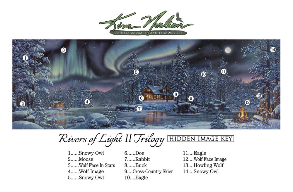 Rivers of Light Trilogy II by Kim Norlien 12x28 Aurora Borealis Winter Log Cabin Snow Moon Lake Campfire Framed Art Print Picture