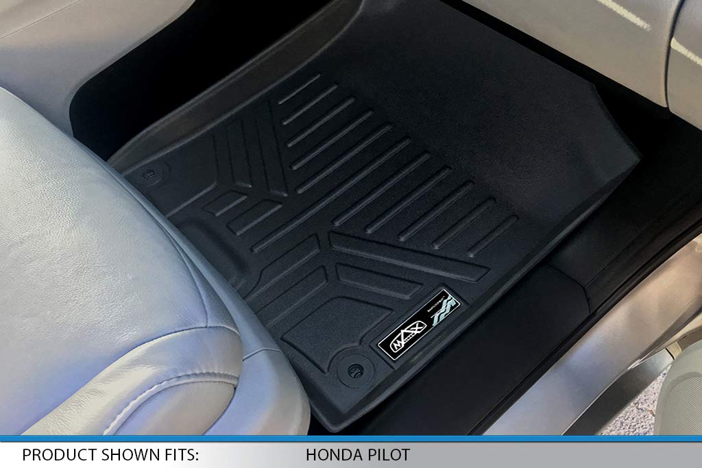 MAXLINER Custom Fit Floor Mats 3 Row Liner Set Black for 2016-2021 Honda Pilot 8 Passenger Model (No Elite Models)