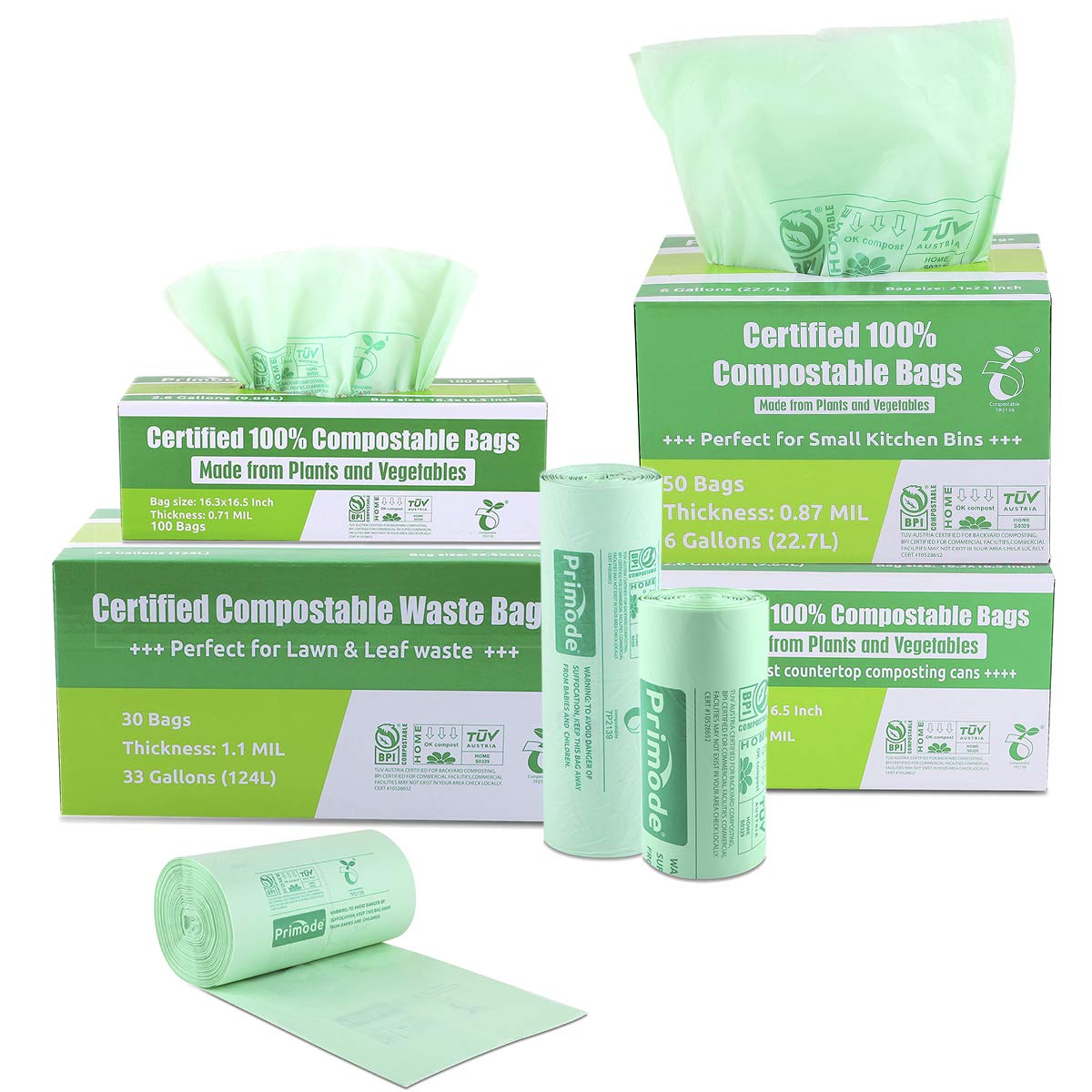 Compost Bags, Compostable Trash Bags 2.6 Gallon Compostable Bags 100 Count Small Compost Bags for Countertop bin Extra Thick 0.71 Mil. ASTM D6400 Certified By BPI and TÜV AUSTRIA