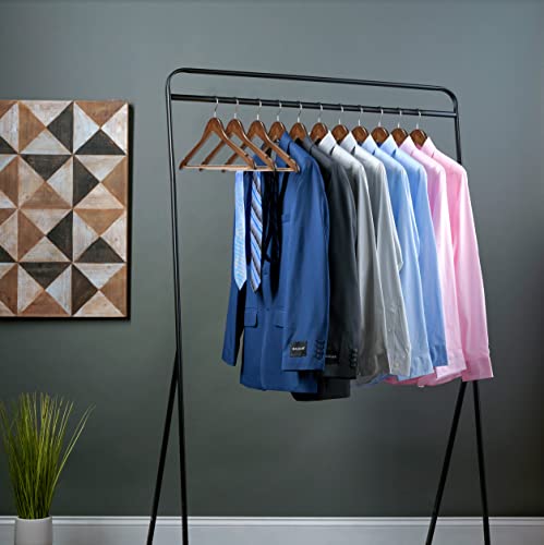 30 Pack Solid Wooden Suit Hangers with Non Slip Bar and Precisely Cut Notches - 360 Degree Swivel Chrome Hook - Vintage Finish Super Sturdy and Durable Wood Hangers