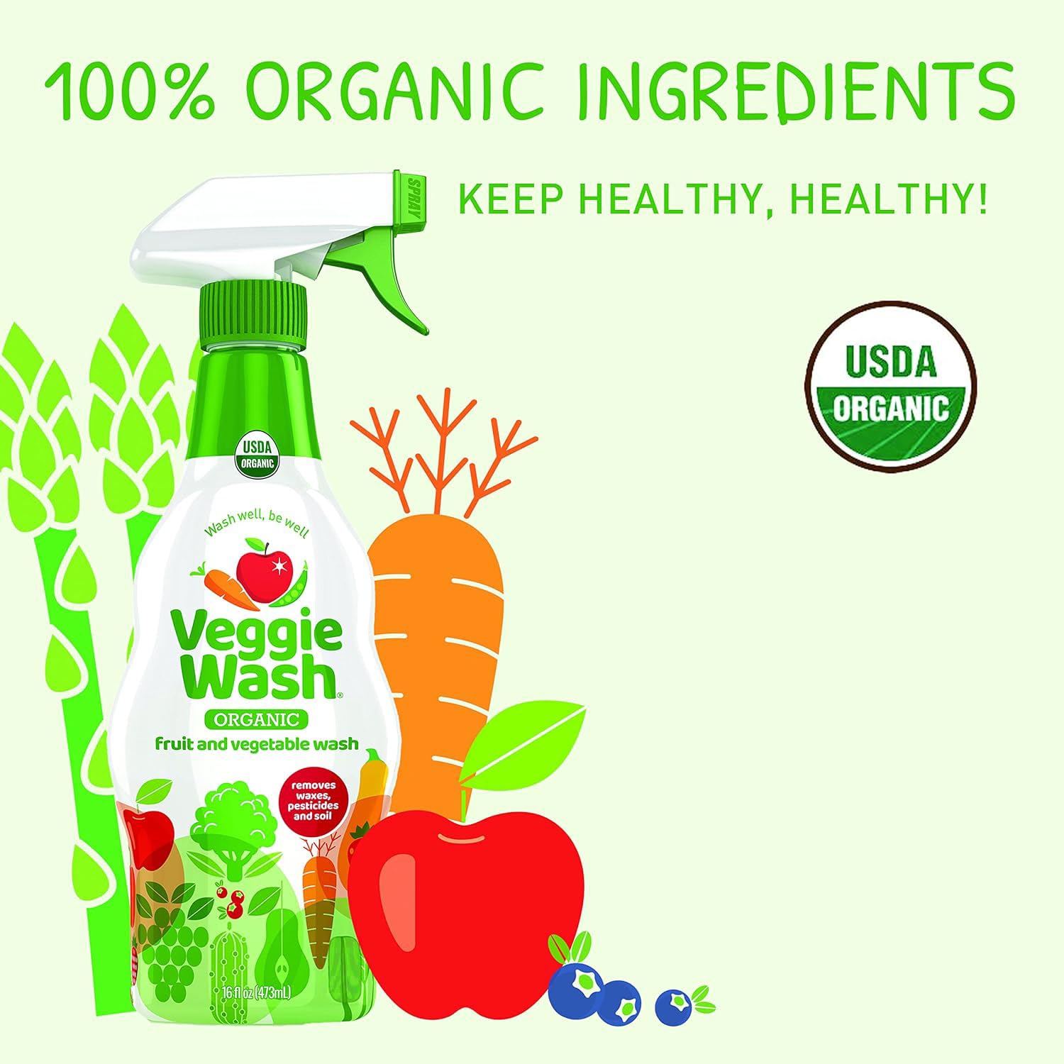 Veggie Wash Organic Fruit and Vegetable Wash, Certified Organic, Ideal for Cleaning Produce, 16 Fluid Ounce, Pack of 3