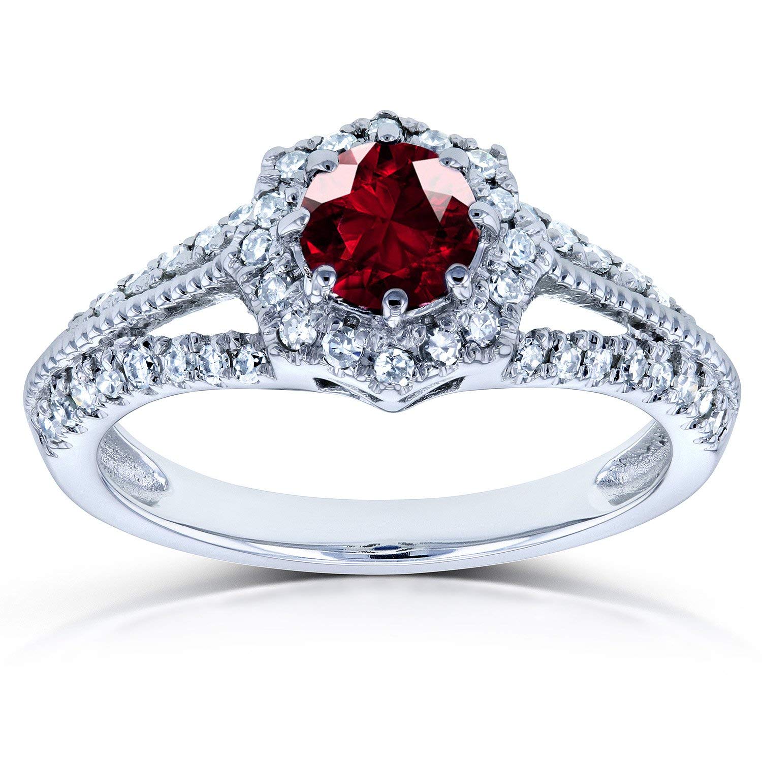 Kobelli Vintage Style Garnet & Diamond Engagement Ring 7/8 Carat (ctw) in 14k White Gold, Size 8, White Gold