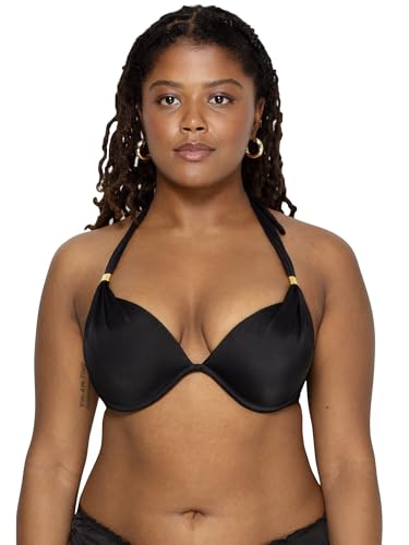 Smart & Sexy womens Swim Secret Mega Push-up Halter Bikini Top, Black Hue, 32B US