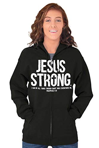 Jesus Strong Philippians 4:13 Bible Zip Up Hoodie Mens Womens Black