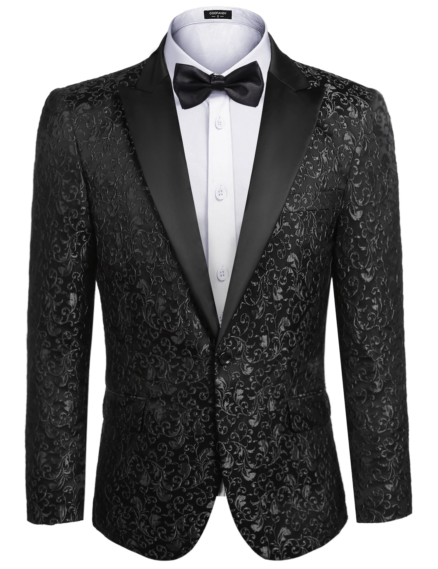 COOFANDY Men's Floral Party Dress Suit Stylish Dinner Jacket Wedding Blazer One Button Tuxdeo Black US S
