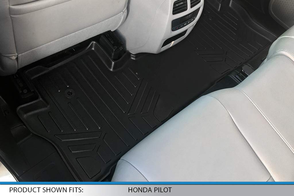 MAXLINER Custom Fit Floor Mats 3 Row Liner Set Black for 2016-2021 Honda Pilot 8 Passenger Model (No Elite Models)