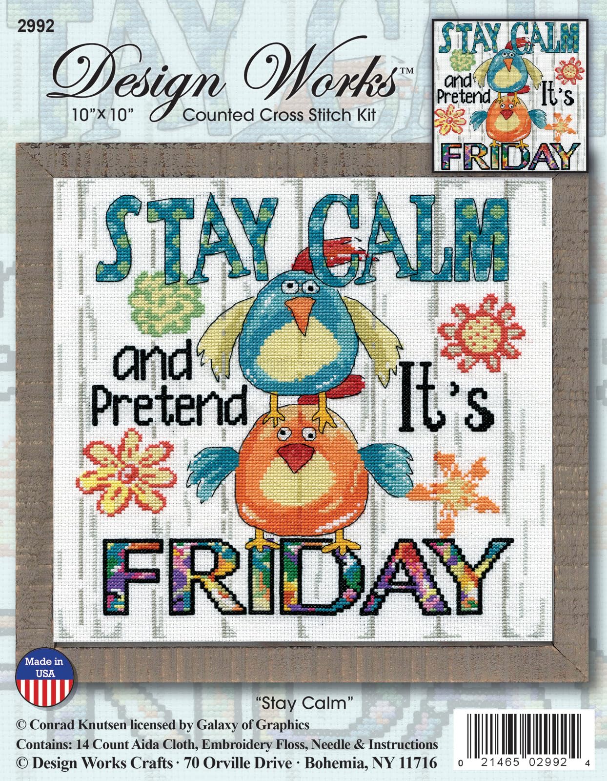 Design Works Crafts, 10" x 10" Counted Cross Stitch Kit, Stay Calm, White