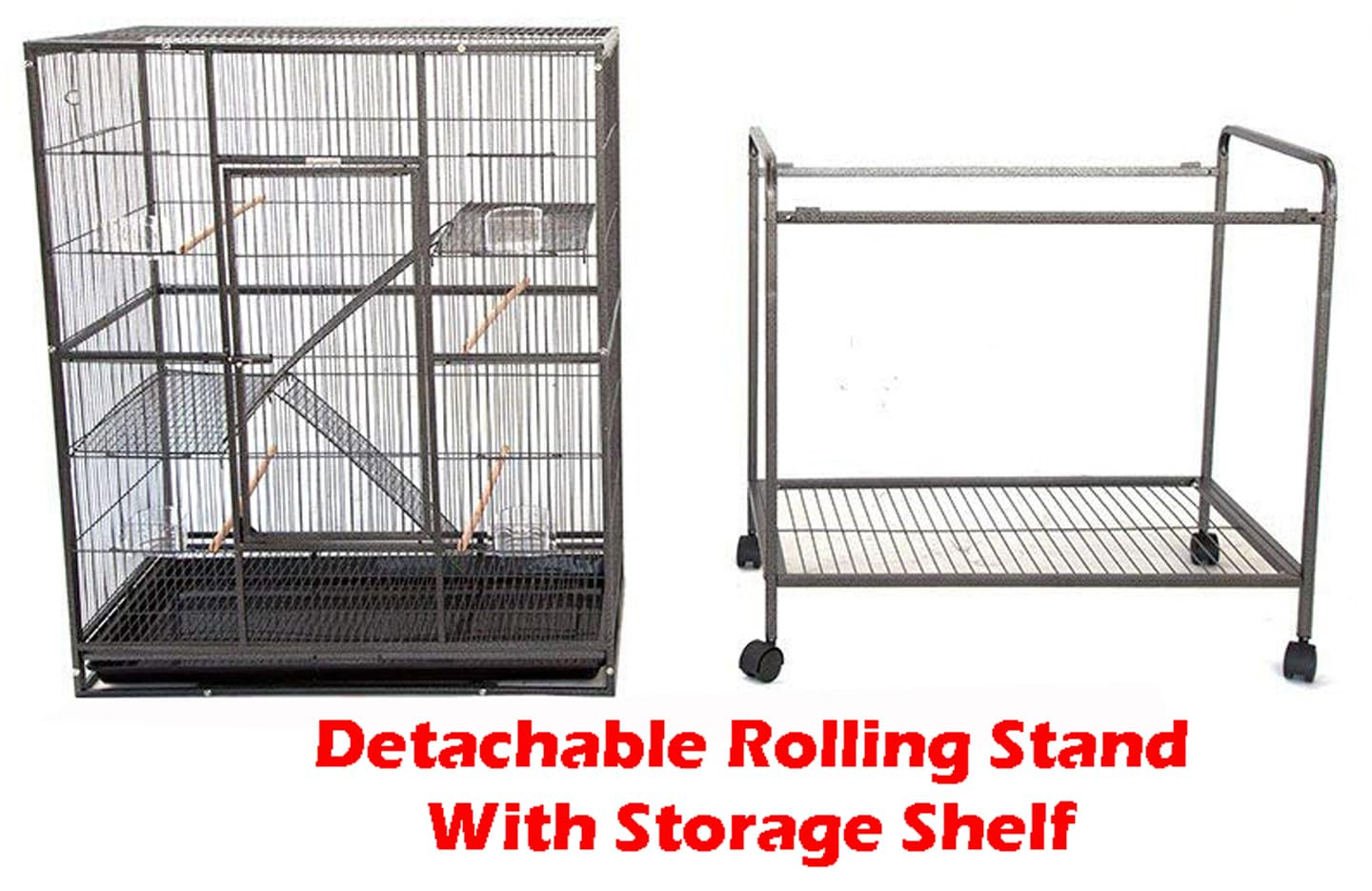 70" Extra Large Chew-Proof Wrought Iron 4-Levels Tight 1/2-Inch Bar Spacing for Ferret Chinchilla Sugar Glider Home Cage Easy to Clean Pull Out Tray with Removable Stand on Wheels