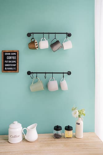 Mkono Mug Holder Wall Mounted Coffee Cup Rack Hanger Modern Metal Wall Rack with 10 Mug Hooks Rustic Utensil Tea Cups Storage Organizer for Kitchen Dining Room Coffee Bar, Set of 2, Black