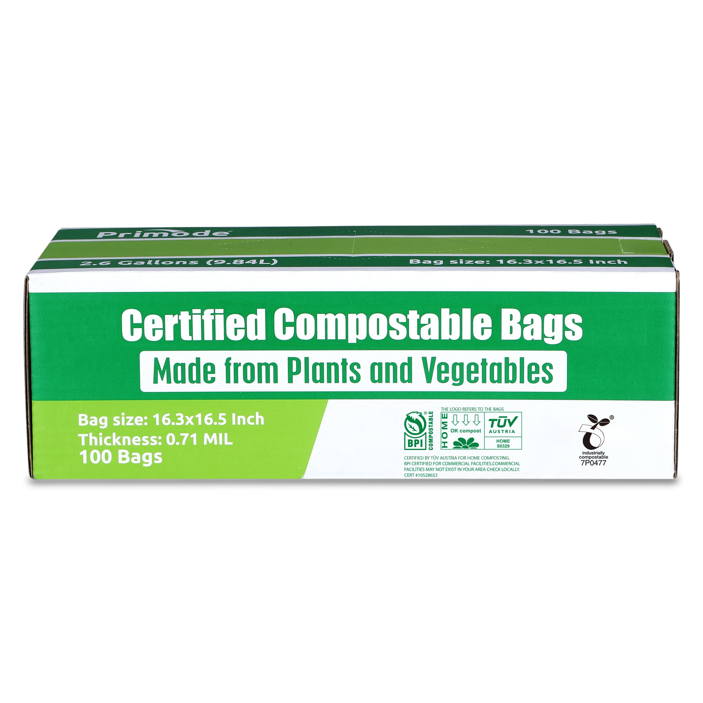 Compost Bags, Compostable Trash Bags 2.6 Gallon Compostable Bags 100 Count Small Compost Bags for Countertop bin Extra Thick 0.71 Mil. ASTM D6400 Certified By BPI and TÜV AUSTRIA