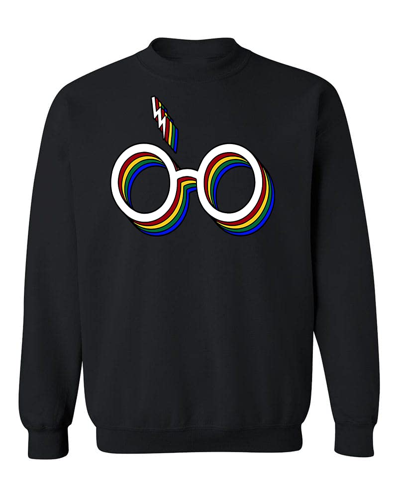 Outlook Designs Glasses and Bolt Fashion Sweatshirt, Wizard Glasses Scar Unisex Crewneck Sweatshirt, XL Black, Multicolored Glasses
