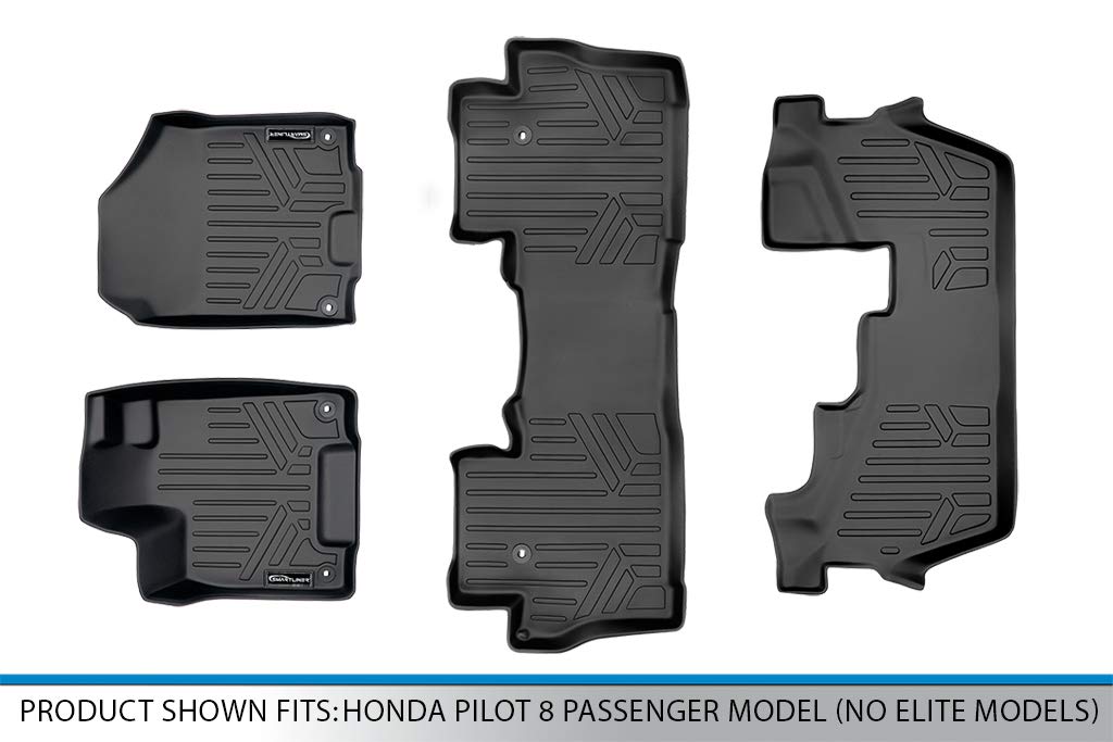 MAXLINER Custom Fit Floor Mats 3 Row Liner Set Black for 2016-2021 Honda Pilot 8 Passenger Model (No Elite Models)