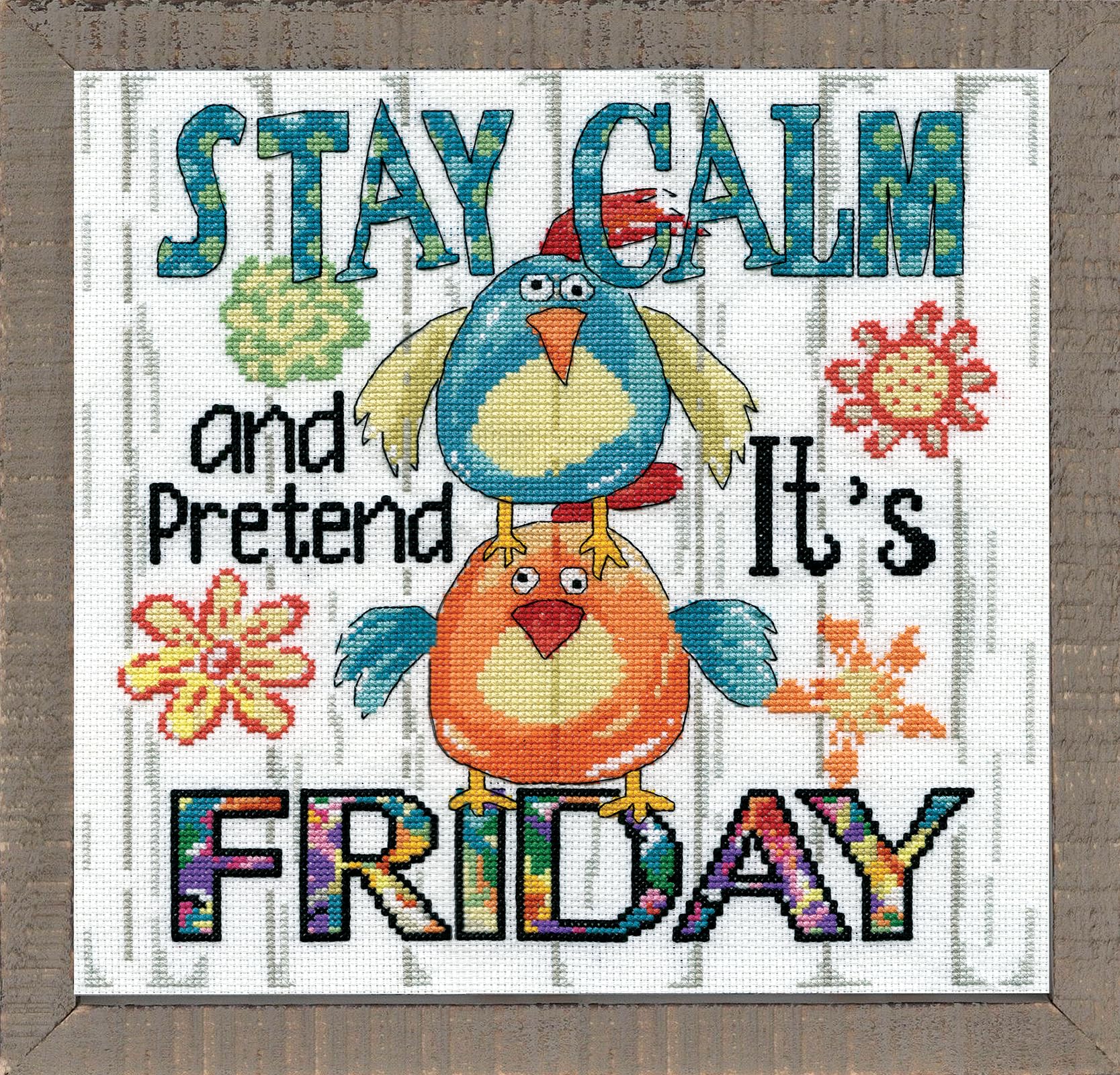 Design Works Crafts, 10" x 10" Counted Cross Stitch Kit, Stay Calm, White