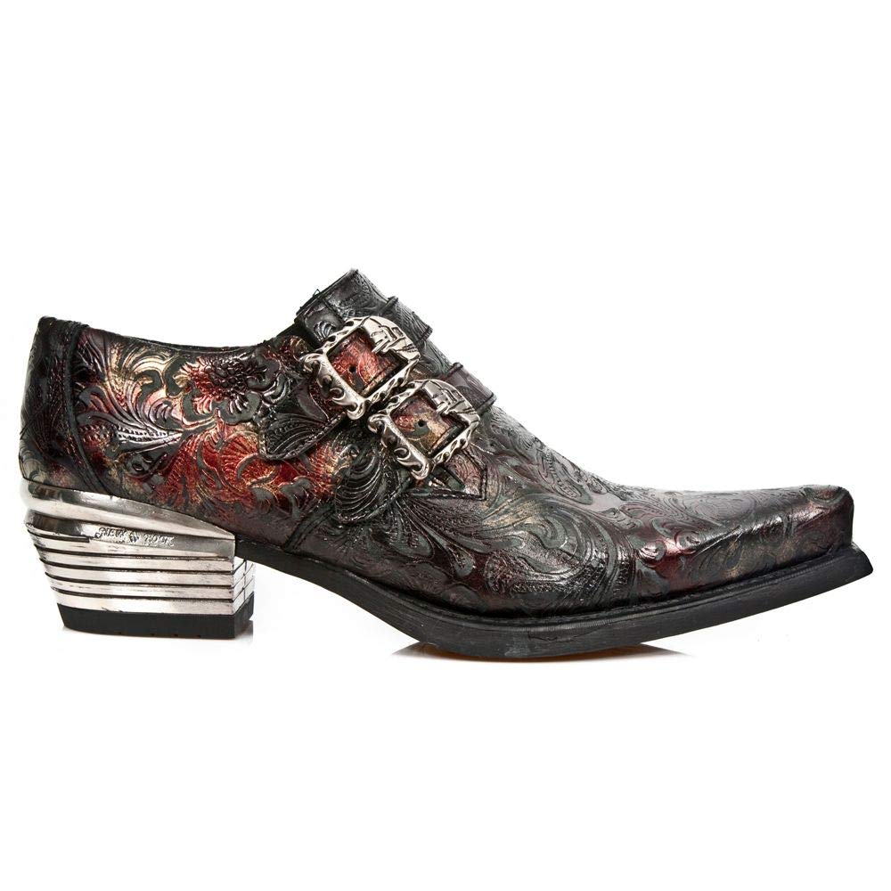New Rock 7960-S5 Embossed Vintage Black, Red Leather Buckle Steel Heel Shoes 41