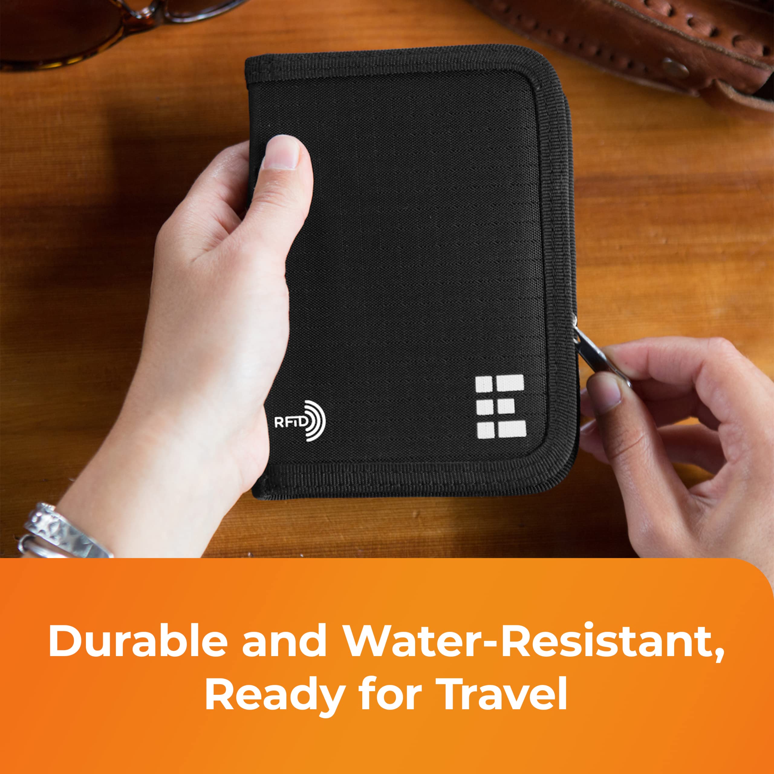 Passport Holder & Travel Wallet with RFID Blocking - Premium Document Organizer Case for Men and Women - Holds Passports, Cards, Tickets, ID, Cash - Compact Zippered Wallet - Midnight
