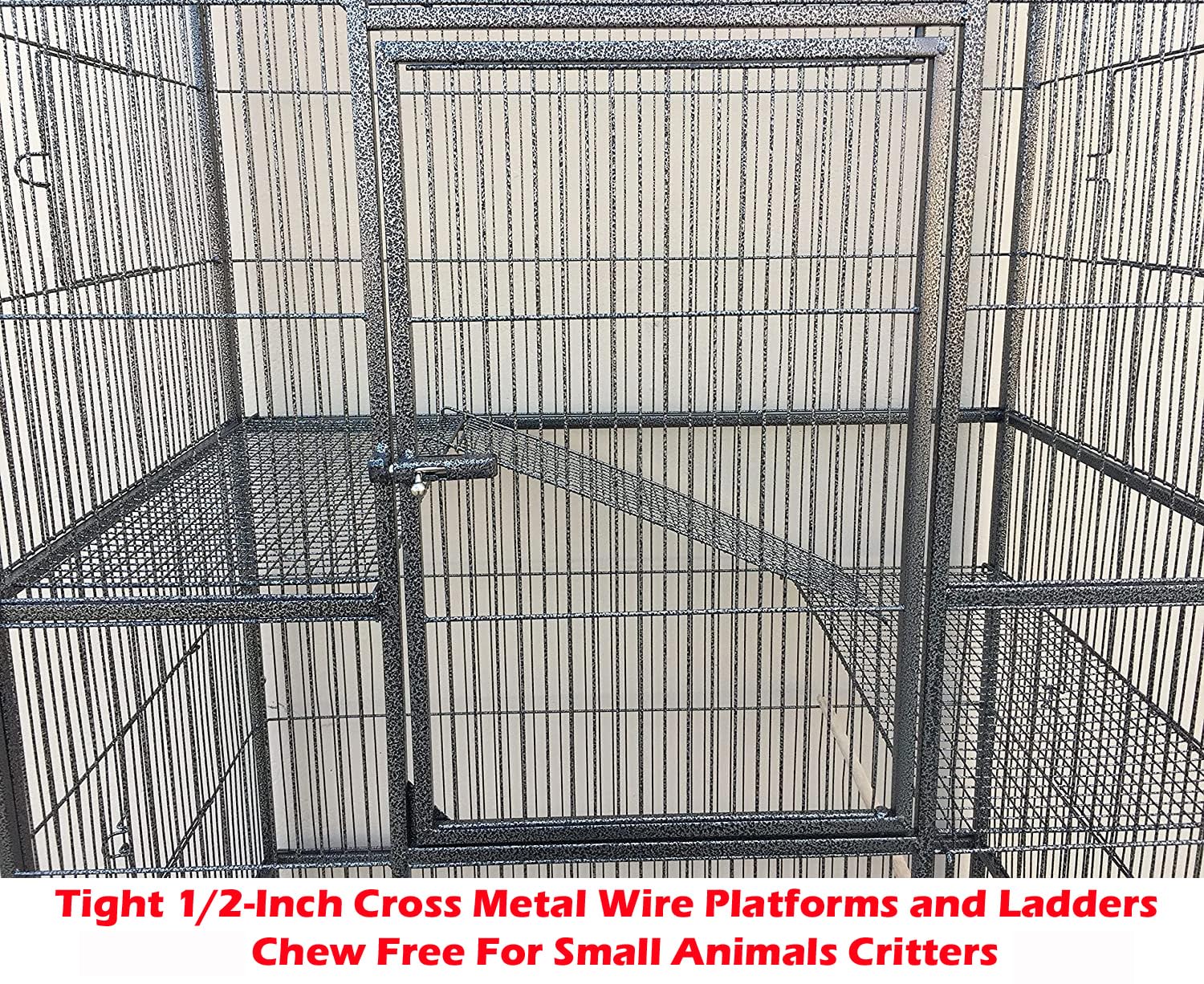 70" Extra Large Chew-Proof Wrought Iron 4-Levels Tight 1/2-Inch Bar Spacing for Ferret Chinchilla Sugar Glider Home Cage Easy to Clean Pull Out Tray with Removable Stand on Wheels