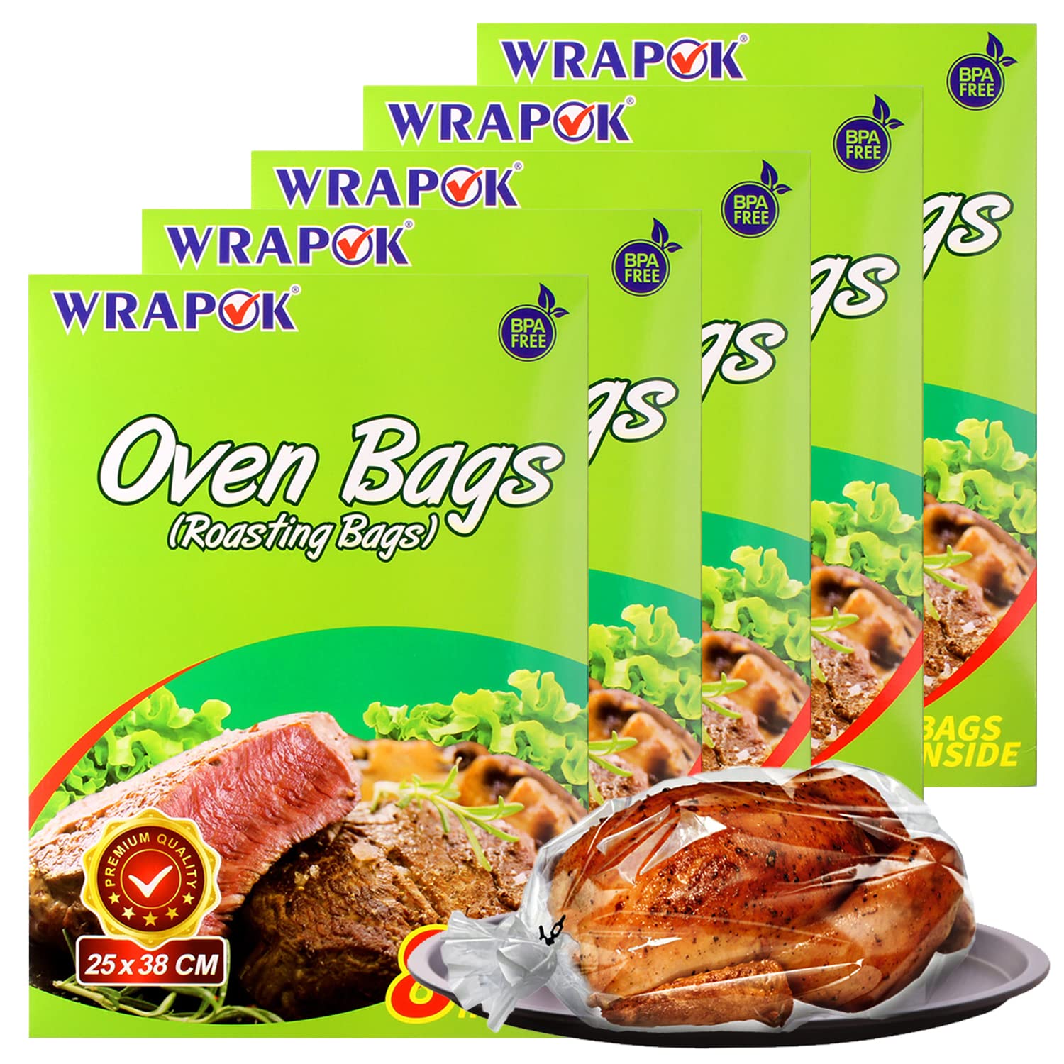 WRAPOK Oven Cooking Bags Small Size Roasting Baking Bag for Meats Ham Ribs Poultry Seafood on Thanksgiving, 10 x 15 Inch - 40 Bags Total(Pack of 5)