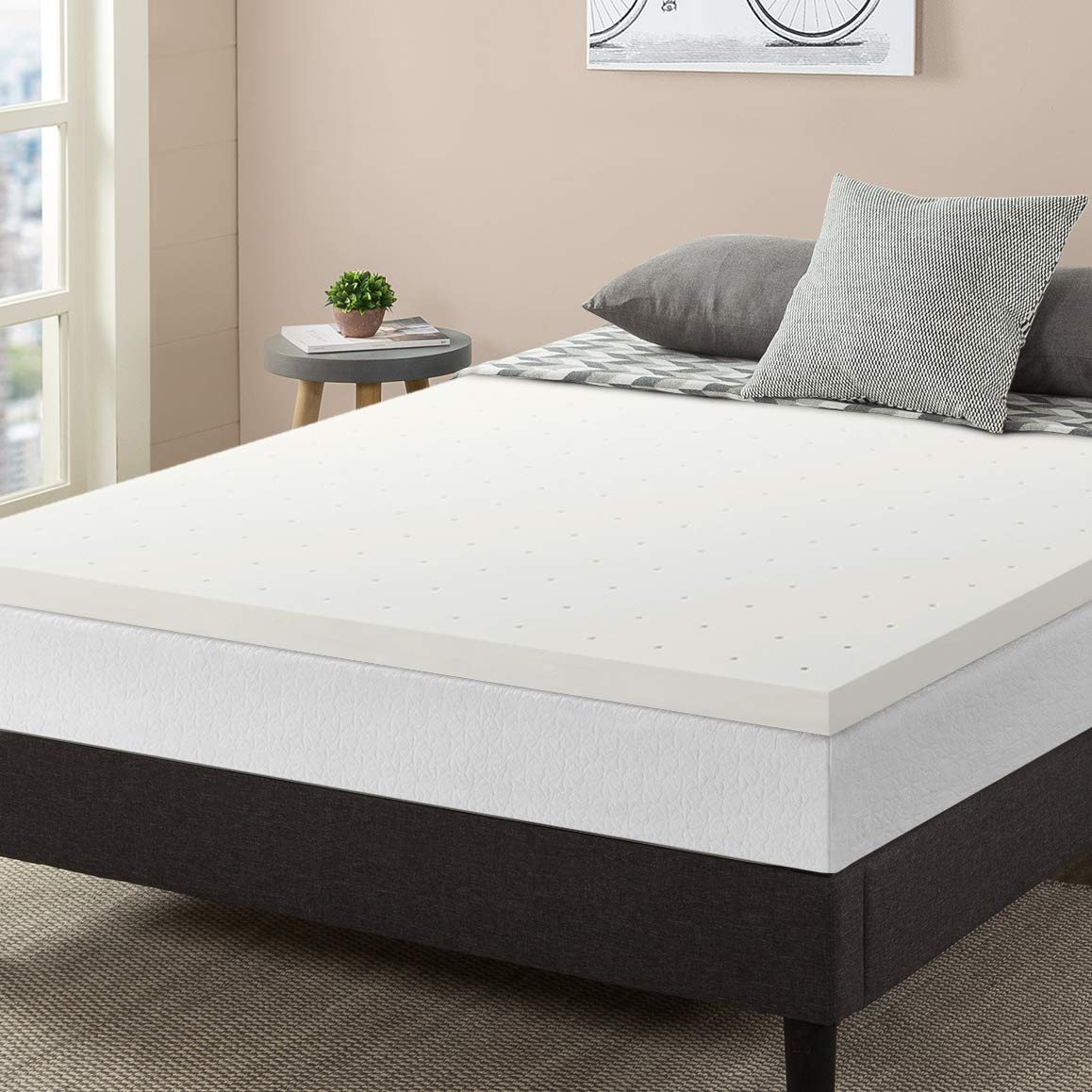 Best Price Mattress 2 Inch Ventilated Memory Foam Mattress Topper, CertiPUR-US Certified, Short Queen,White