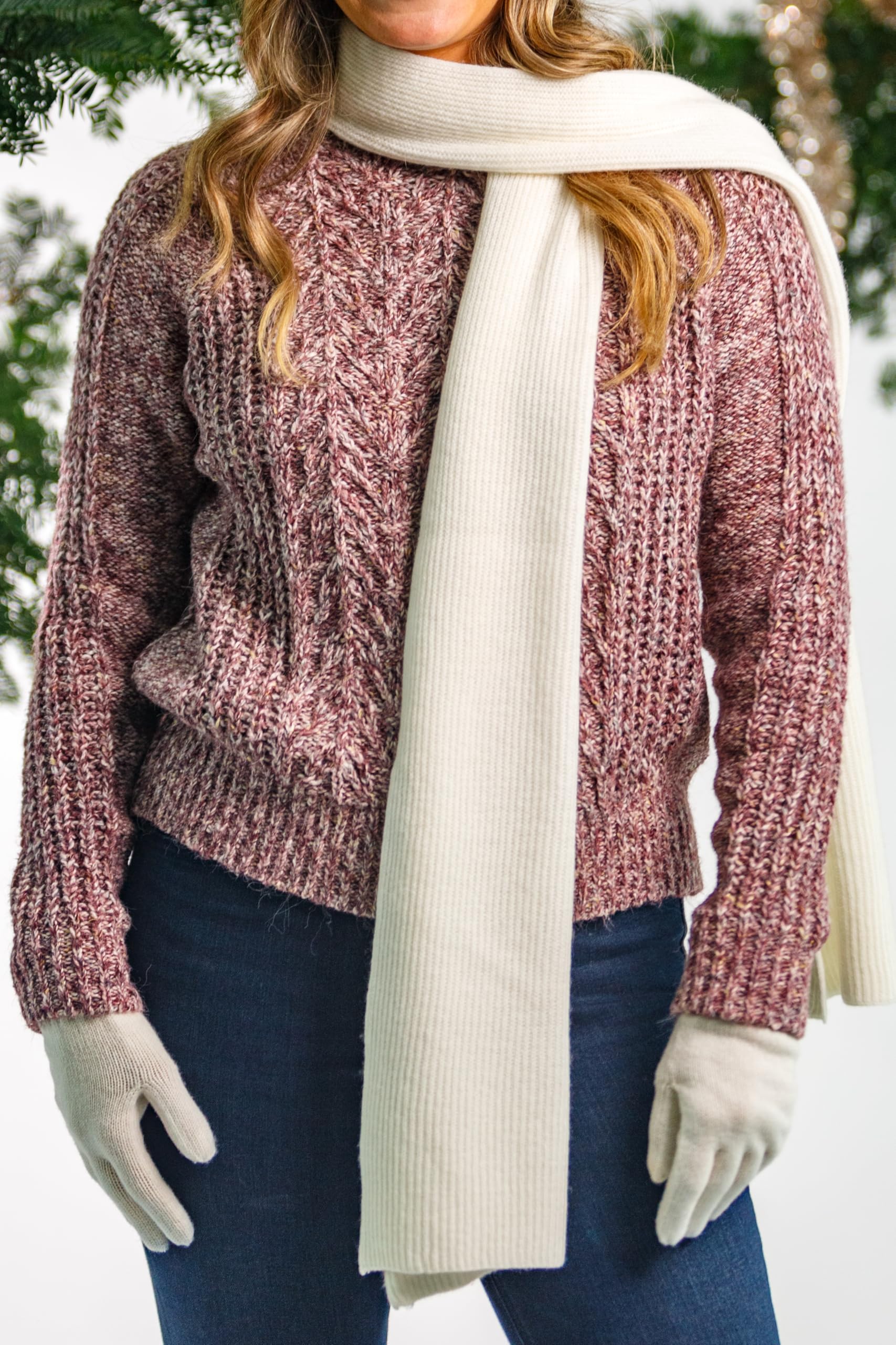 Fishers Finery Women's 100% Cashmere Ribbed Knit Scarf | Gift Box (Cream)