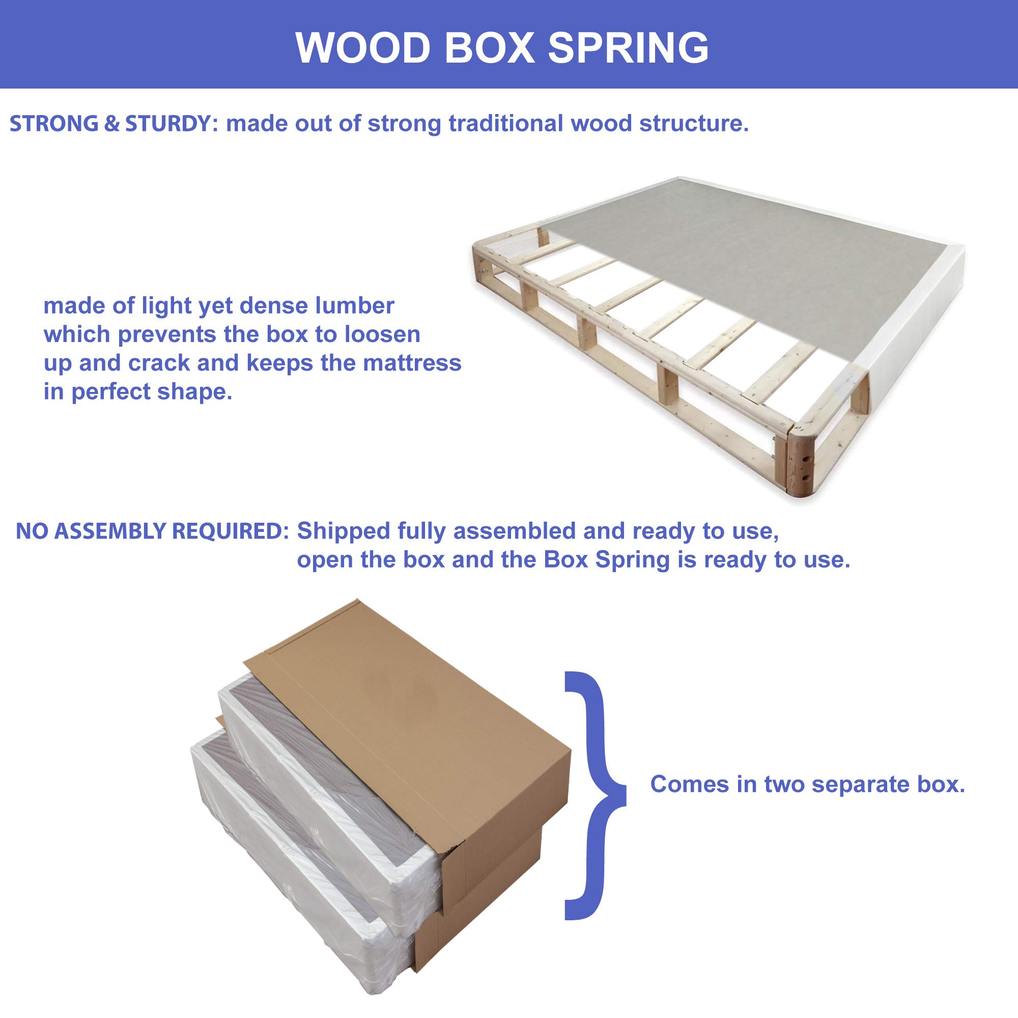Spinal Solution 4-Inch Wood Split Low Profile Traditional Box Spring/Foundation for Mattress, King, 10