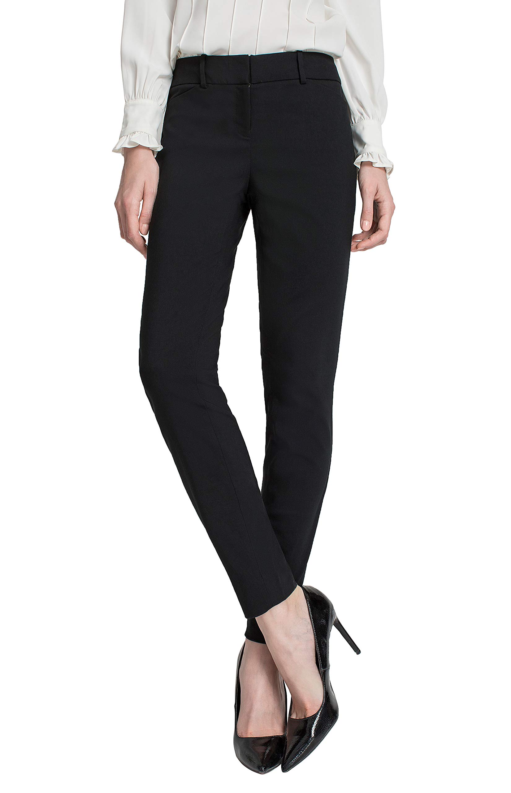 SATINATO Women's Wrinkle Free Stretch Dress Pants Work Slim Fit Trousers(0,Black)