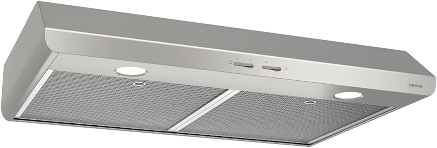 Broan-NuTone BKSH130SS Sahale 30-inch Under-Cabinet Easy Install 4-Way Convertible Range Hood with 2-Speed Exhaust Fan and Light, 300 Max Blower CFM, Stainless Steel