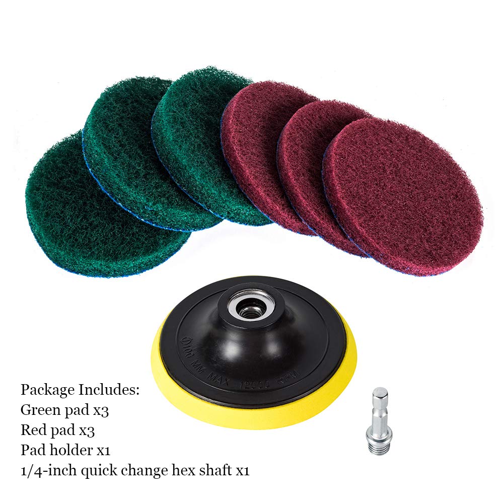 Kichwit 4 Inch Drill Power Brush Tile Scrubber Scouring Pads Cleaning Kit, Includes Attachment, Heavy Duty Household Cleaning Tool (Drill NOT Included)