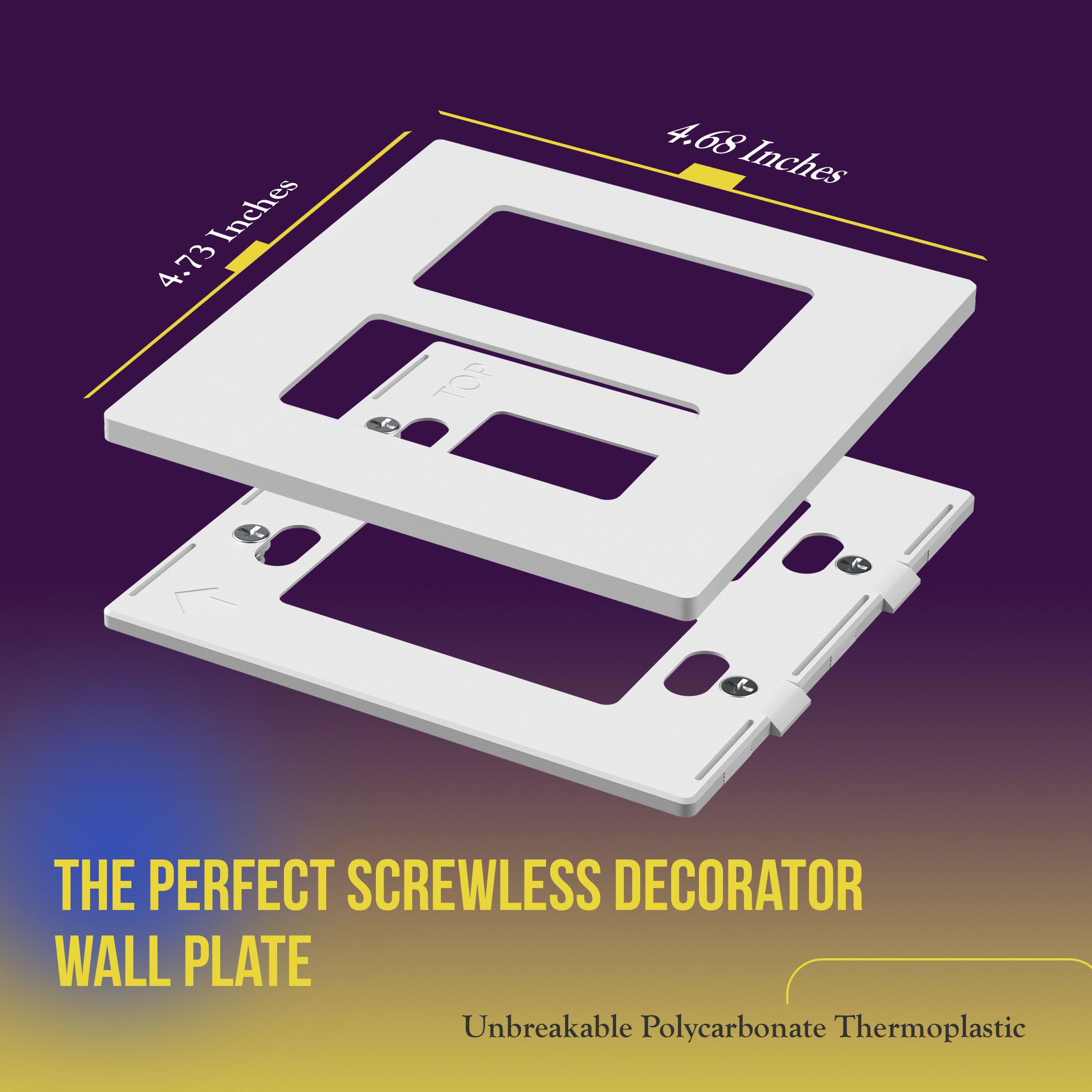 ENERLITES - SI8832-W-STICKER Screwless Decorator Wall Plates Child Safe Outlet Covers, Size 2-Gang 4.68" H x 4.73” L, Unbreakable Polycarbonate Thermoplastic, SI8832-W, Glossy, White