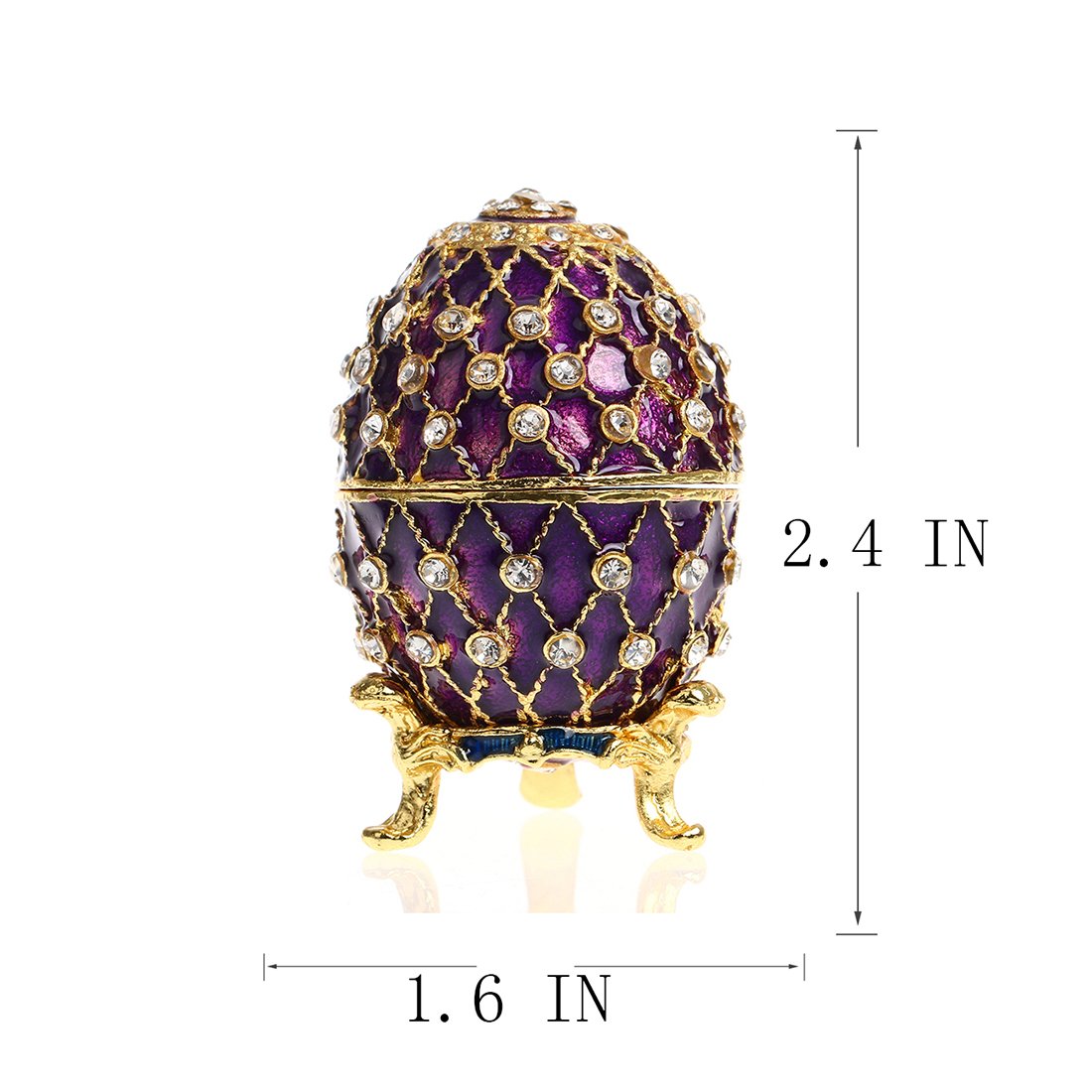 YU FENG Faberge Egg Trinket Box Hinged Jewelry Ring Holder Collectible Figurine Boxes Decorative Egg Crystals (purple)