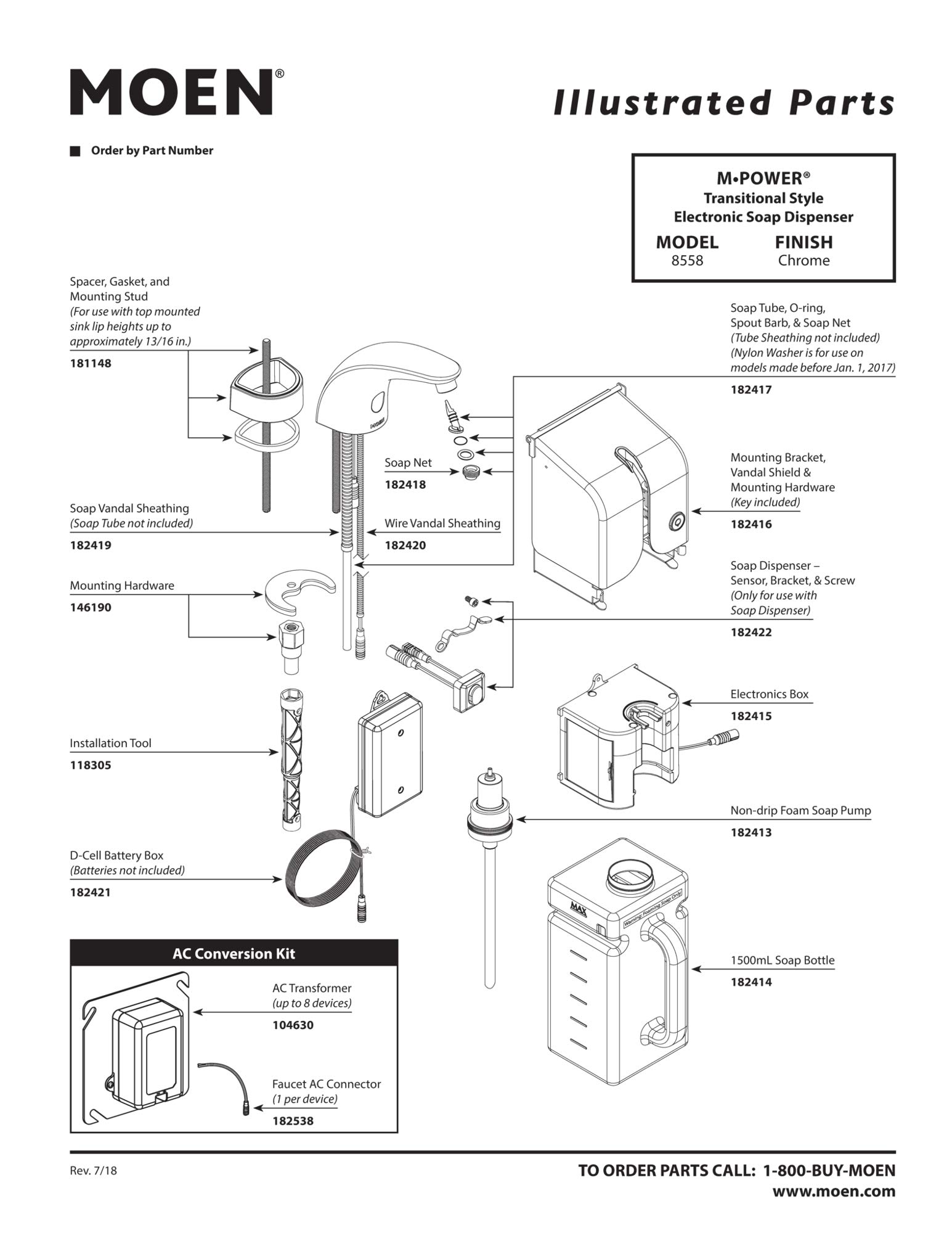 Moen 8558 M-Power Commercial Deck Mounted Touchless Hands-Free Foam Soap Dispenser, Chrome