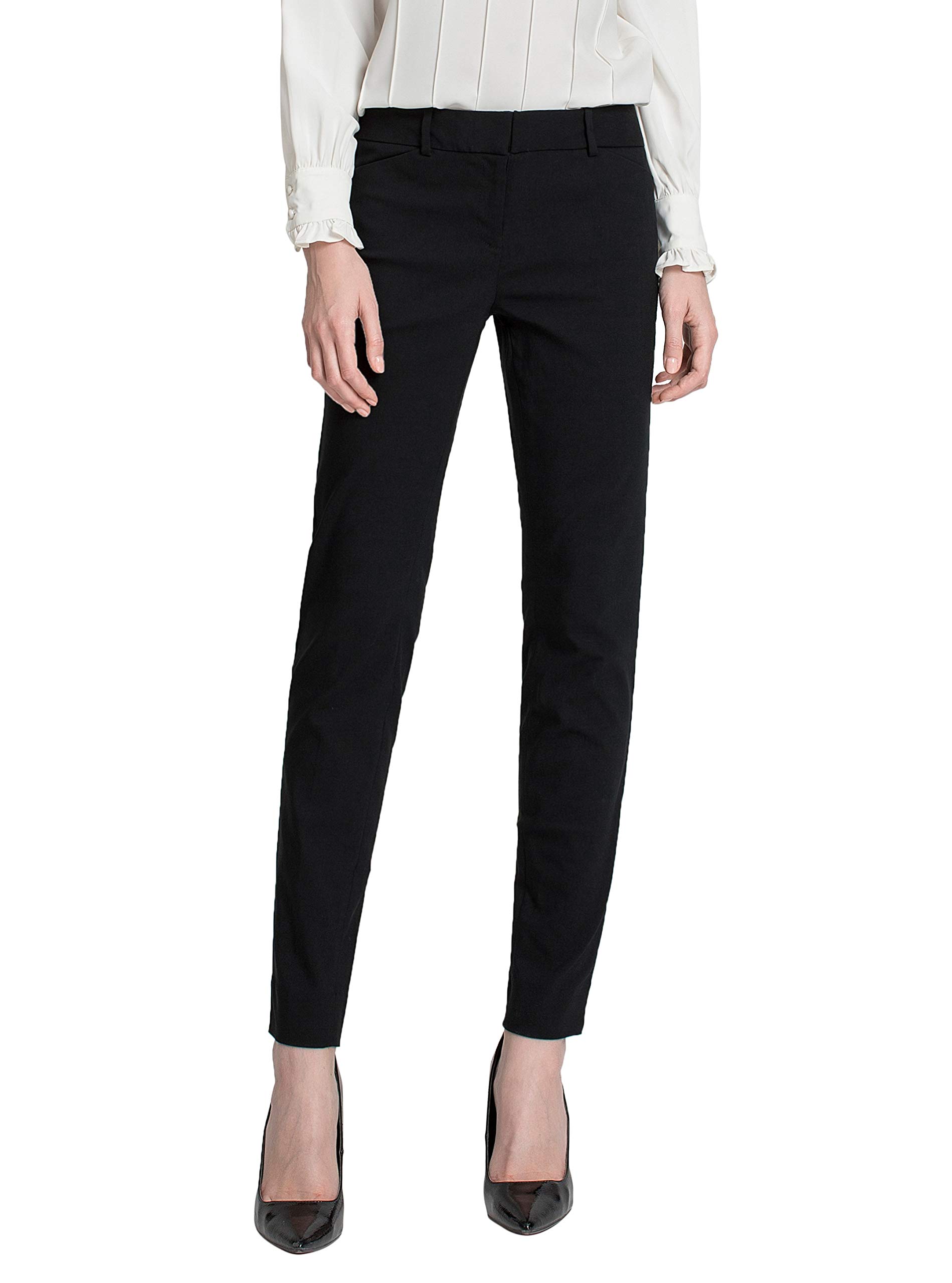 SATINATO Women's Wrinkle Free Stretch Dress Pants Work Slim Fit Trousers(0,Black)