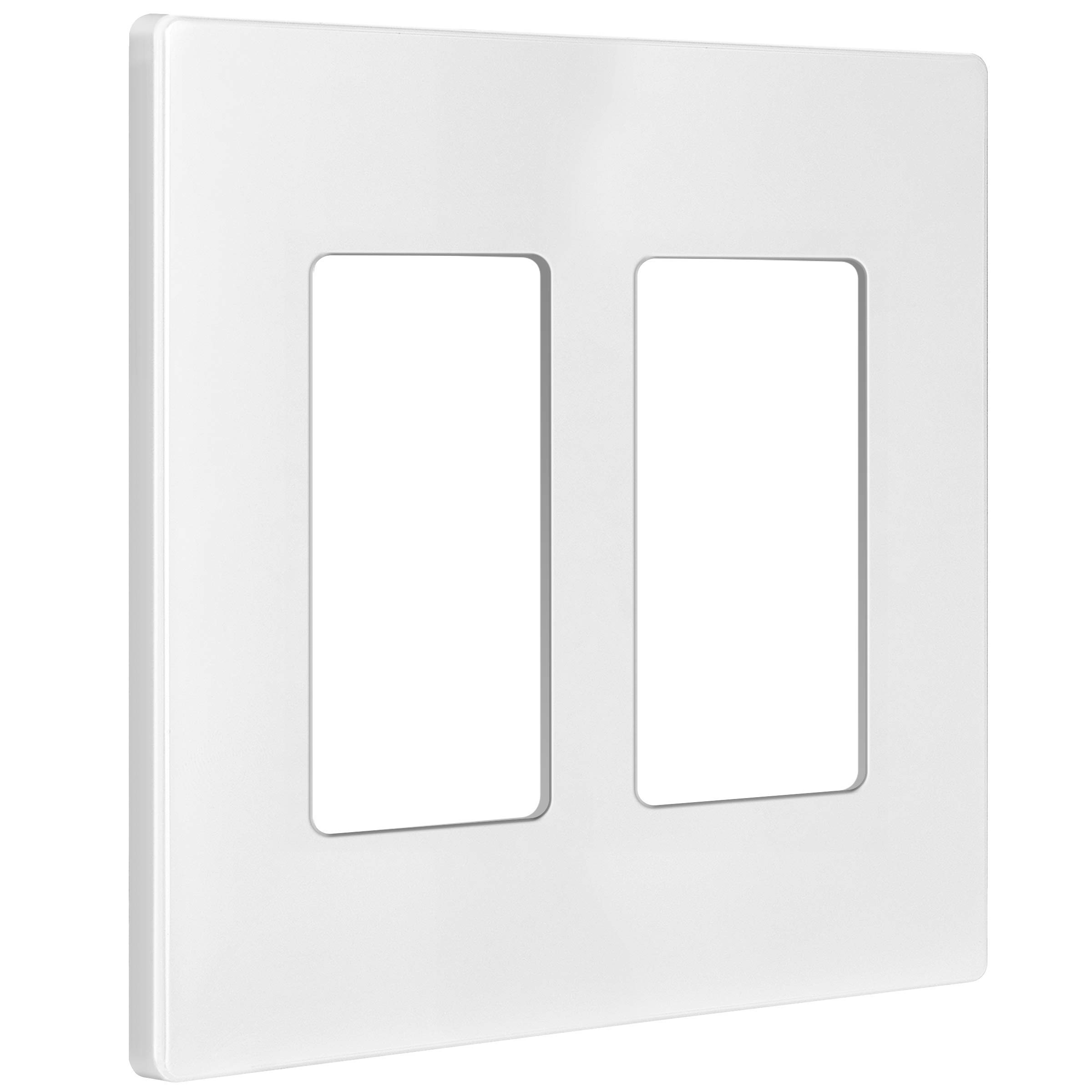 ENERLITES - SI8832-W-STICKER Screwless Decorator Wall Plates Child Safe Outlet Covers, Size 2-Gang 4.68" H x 4.73” L, Unbreakable Polycarbonate Thermoplastic, SI8832-W, Glossy, White